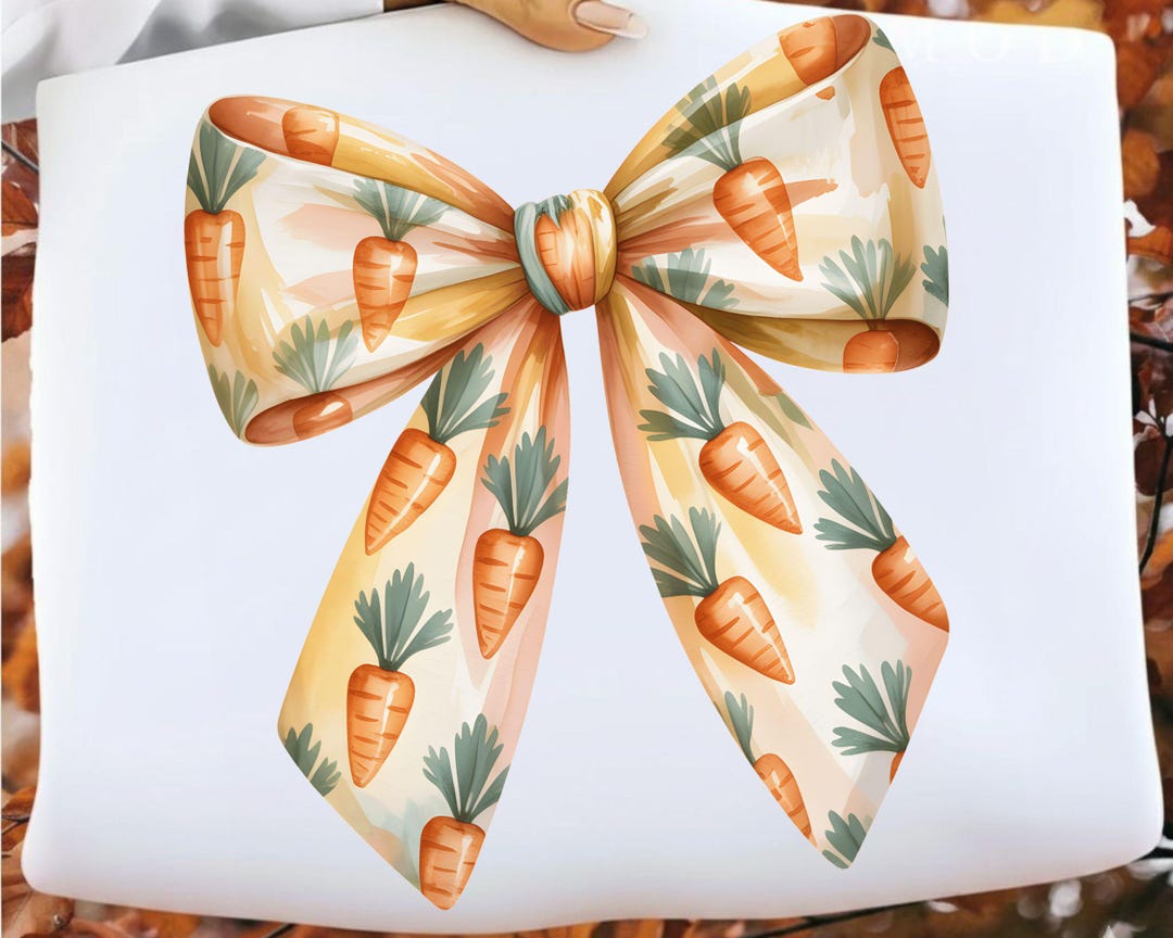 Coquette Carrot Bow PNG, Watercolor Easter Bow Clipart, Pastel Orange ...