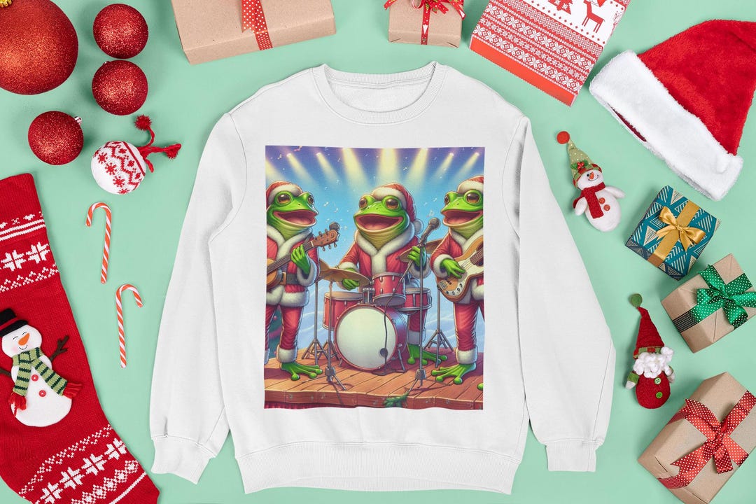 Christmas Frog Band Sweatshirt, Festive Holiday Frogs, Unisex Xmas ...