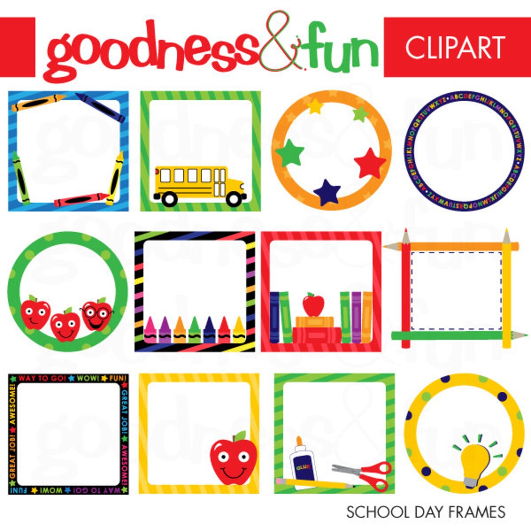 School Day Frames Clipart - Digital Back to School Clipart - Instant ...