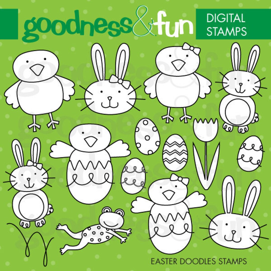 Easter Doodles Digital Stamps Digital Easter Stamps - Etsy