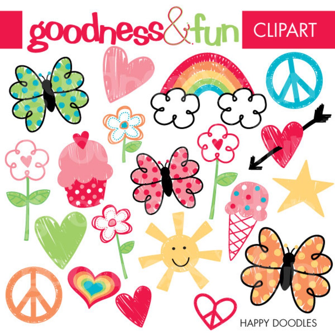 Happy Doodles Clipart - Digital Doodles Clipart - Instant Download - Etsy