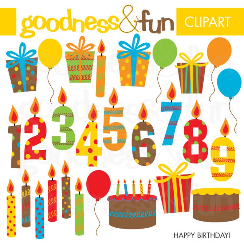 Happy Birthday Clipart - Digital Birthday Clipart - Instant Download - Etsy