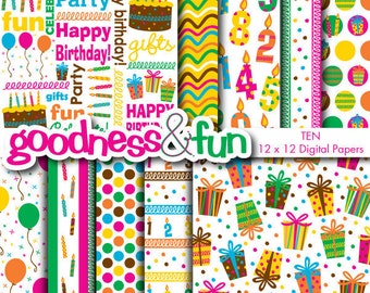 Happy Birthday Patterns – Pastel Edition, 16 Digital Papers 12“x12 ...