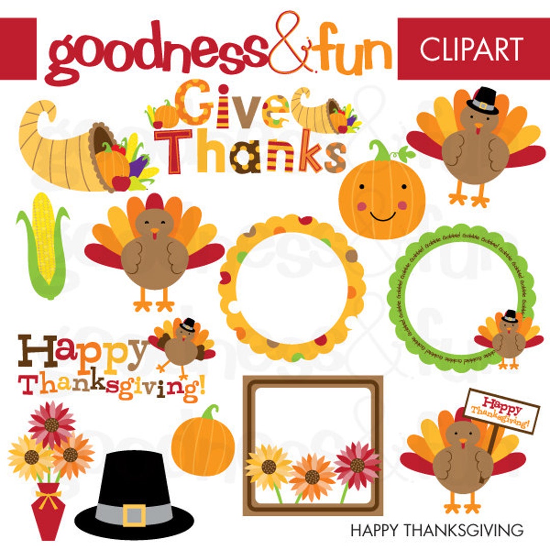 Happy Thanksgiving Clipart - Digital Thanksgiving Clipart - Instant ...