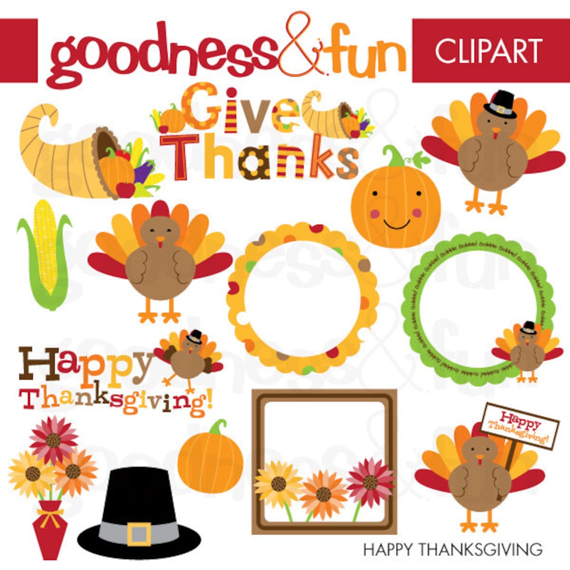 Happy Thanksgiving Clipart Digital Thanksgiving Clipart Instant ...