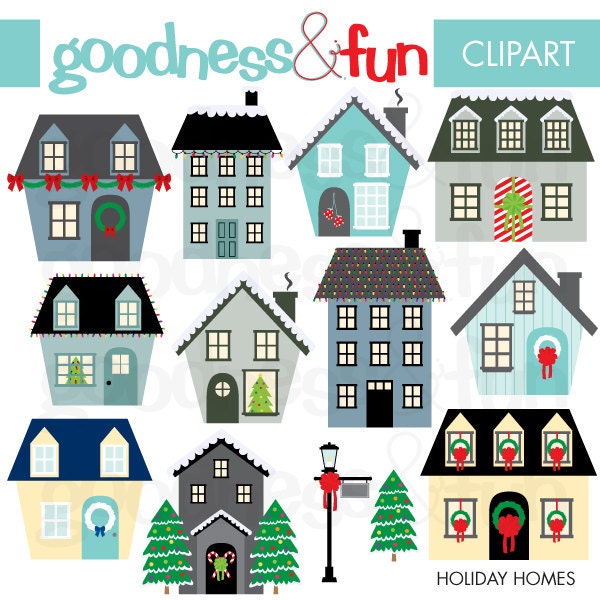 Holiday Homes Clipart Digital Winter & Christmas Clipart Instant ...