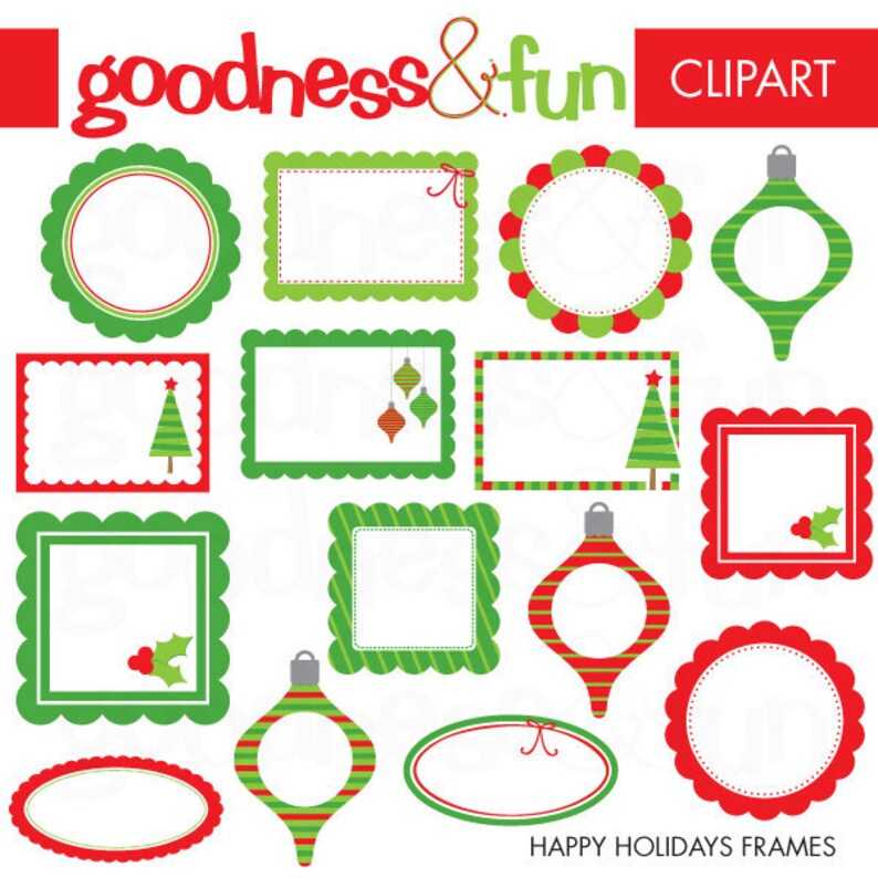 Happy Holidays Frames Christmas Clipart - Digital Christmas Frames ...