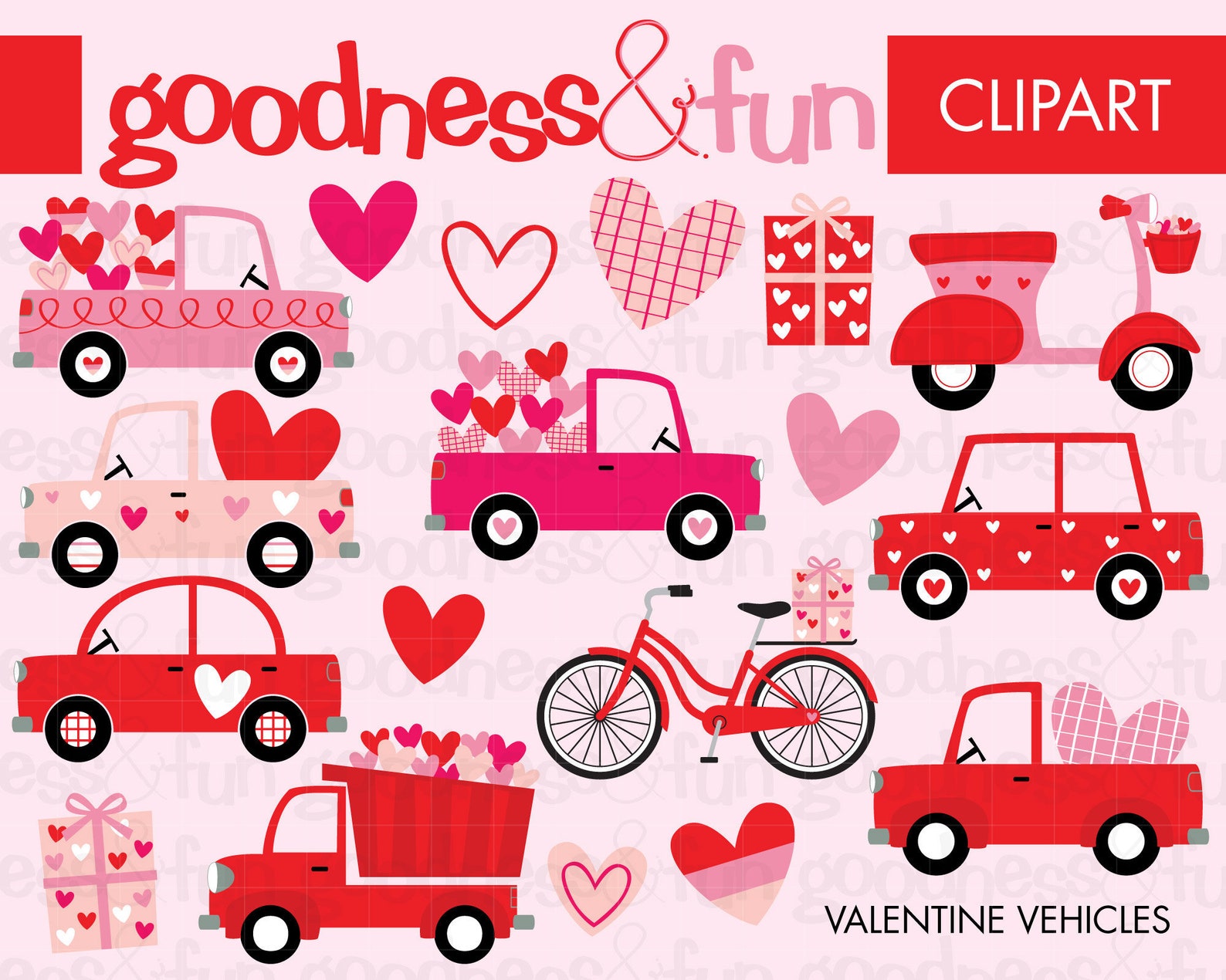 Valentine Vehicles Valentine Clipart Digital Valentine's | Etsy