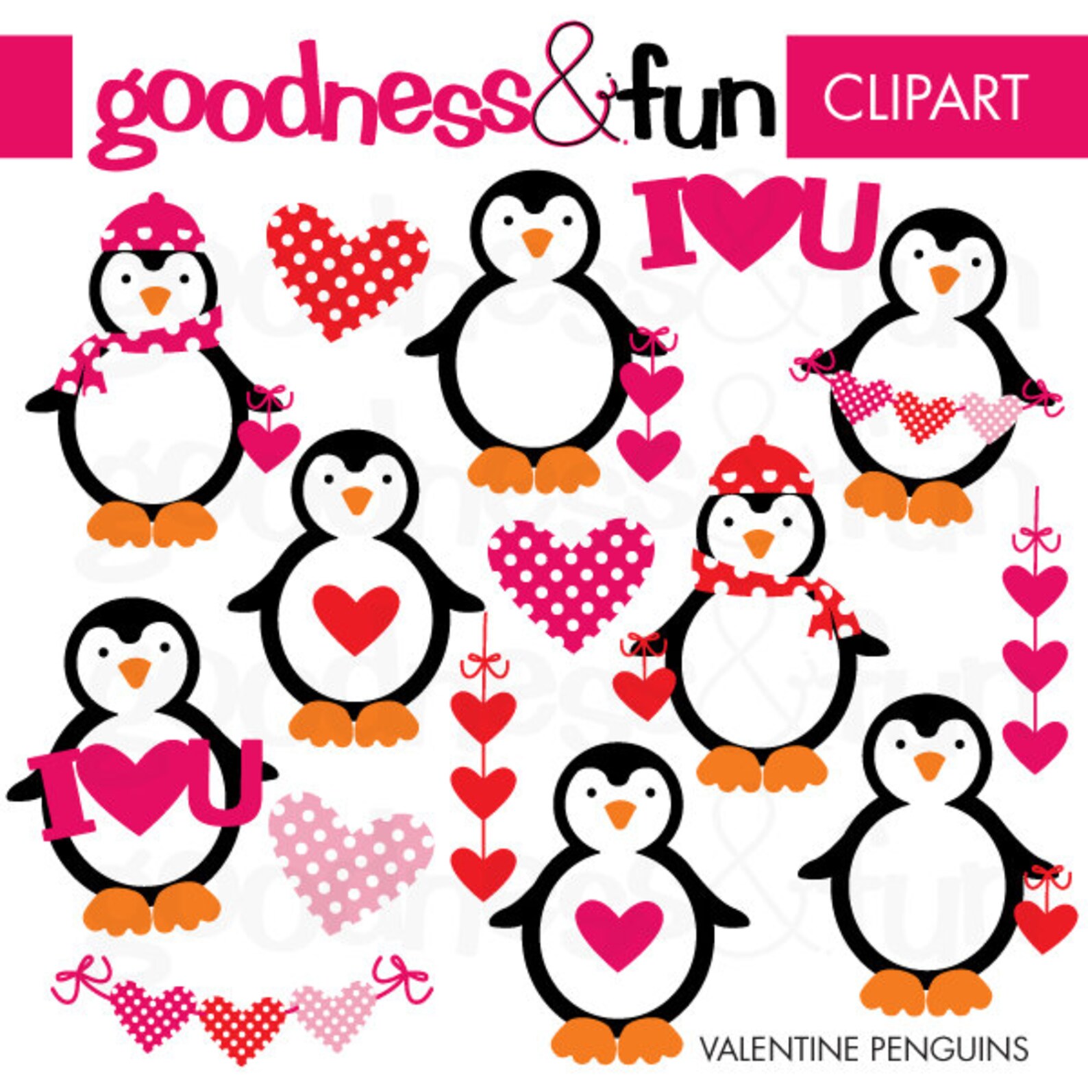 Valentine Penguins Clipart Digital Valentine Clipart | Etsy