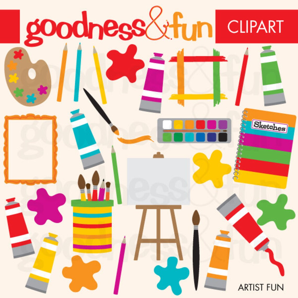 Artist Fun Clipart Digital Painting & Artist Clipart Instant Download ...