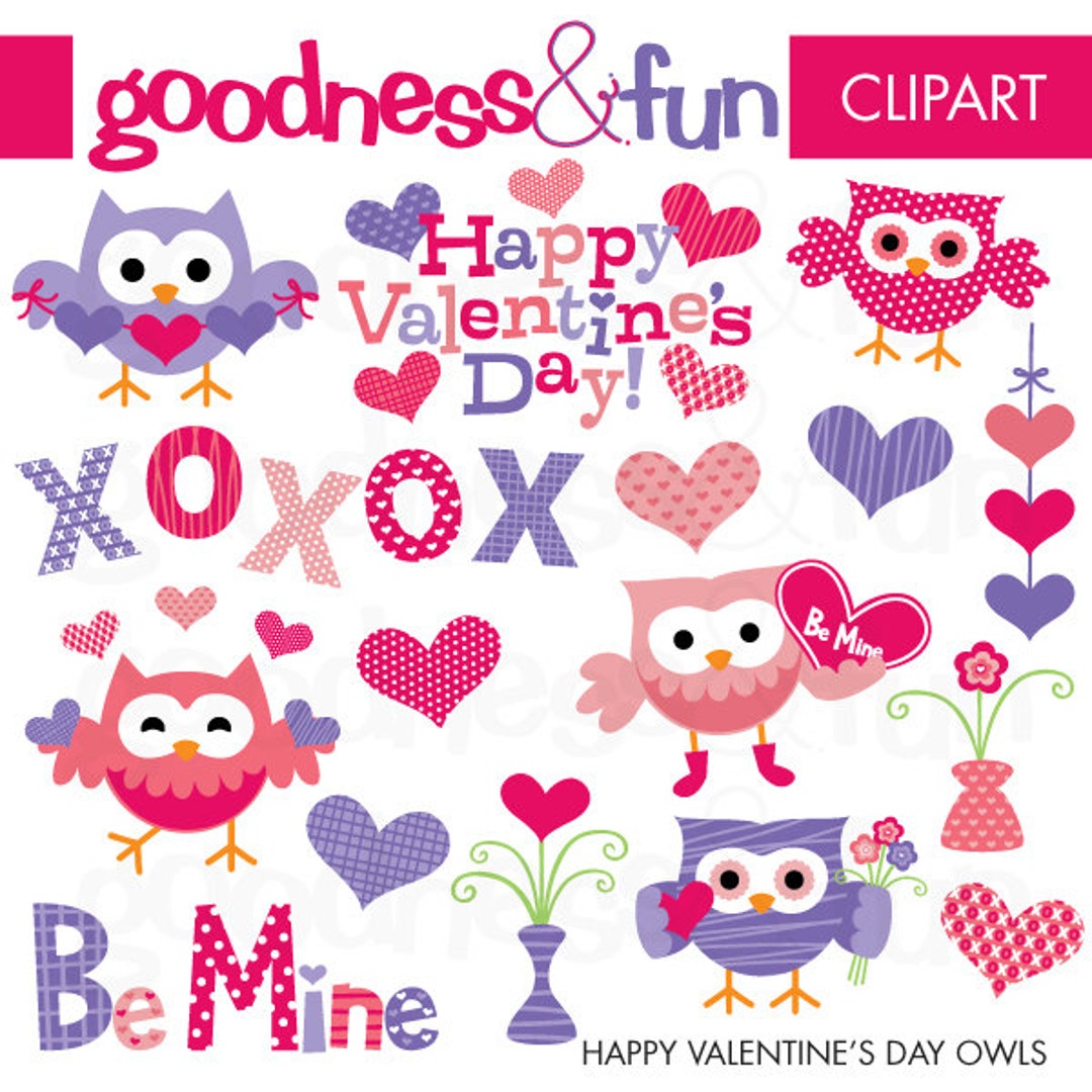 Happy Valentine's Day Owls Clipart Digital Valentine Clipart Instant ...