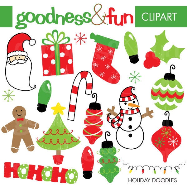 Holiday Doodles Christmas Clipart - Digital Christmas Clipart - Instant ...
