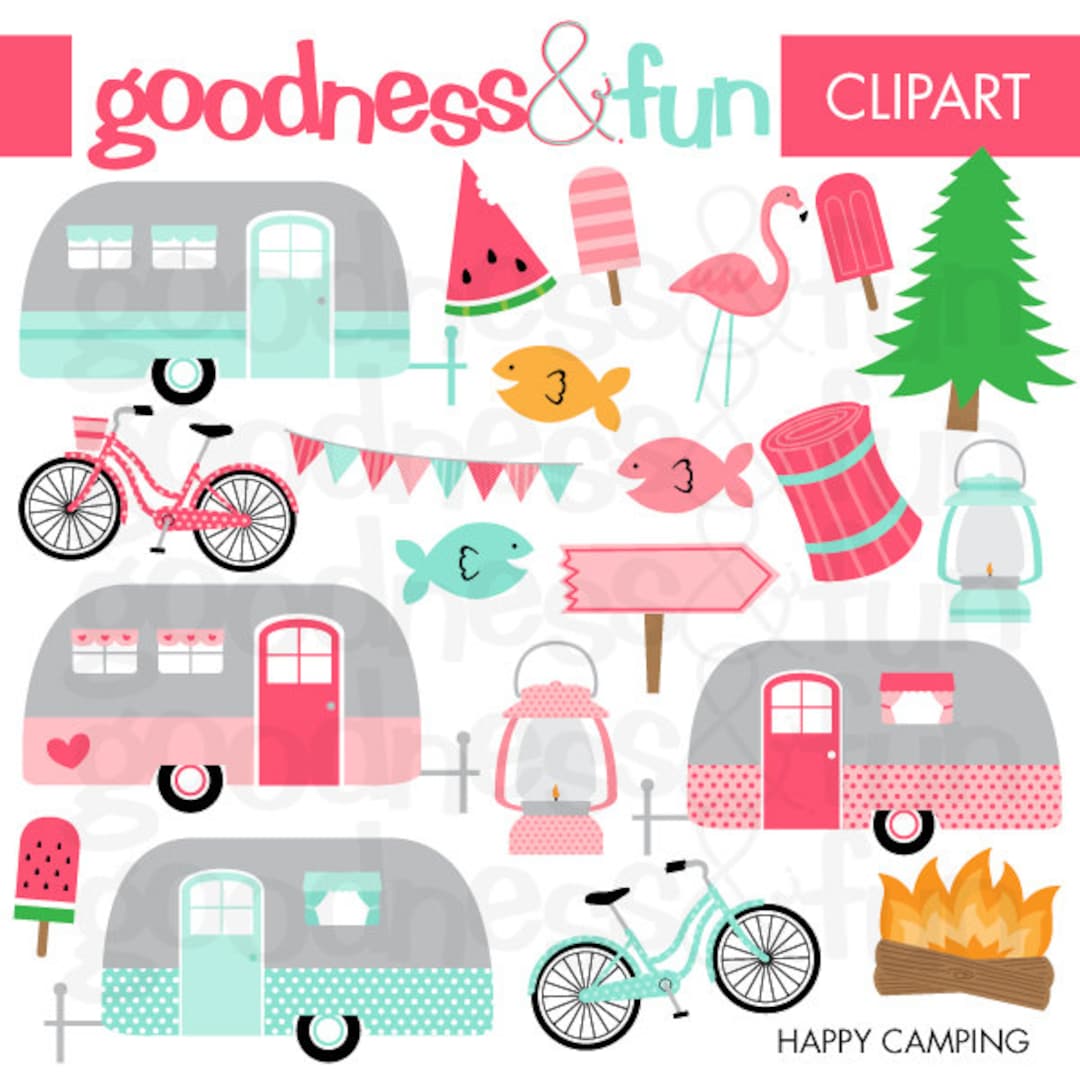 Happy Camping Clipart - Digital RV Camping Clipart - Instant Download ...