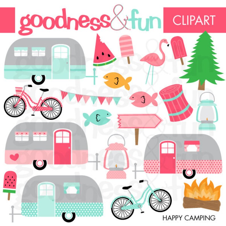 Happy Camping Clipart Digital RV Camping Clipart Instant - Etsy