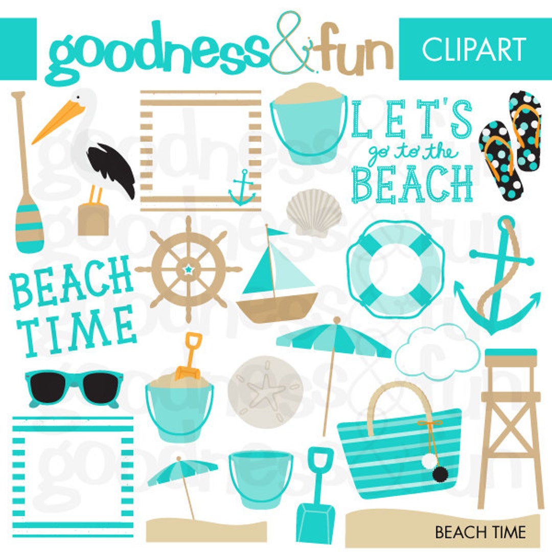 Beach Time Clipart- Digital Summer Beach Clipart - Instant Download - Etsy