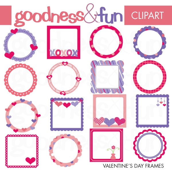 Valentine's Day Frames Clipart - Digital Valentine Clipart - Instant ...