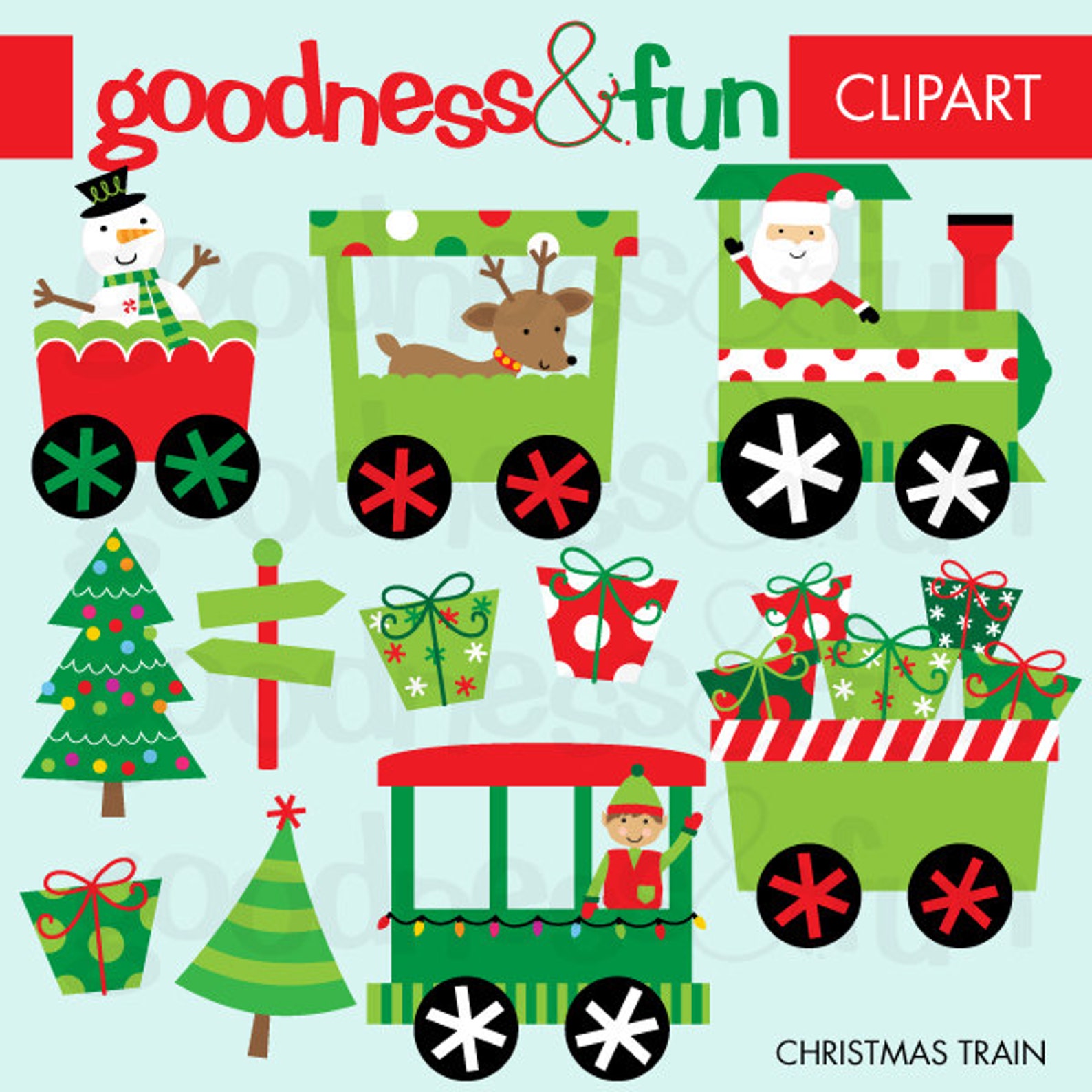 Christmas Train Christmas Clipart - Digital Christmas Clipart - Instant ...