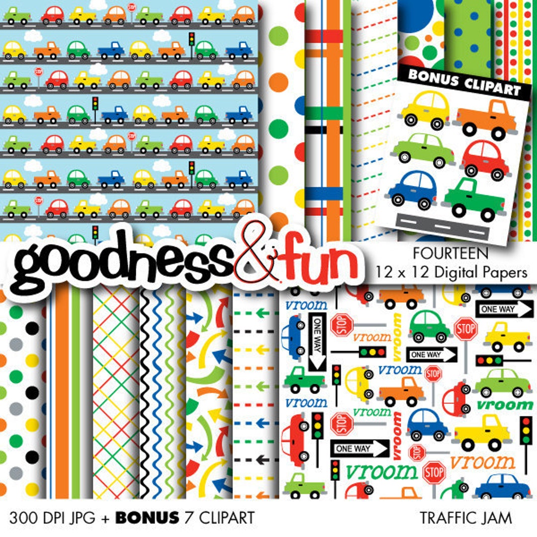 Traffic Jam Digital Papers - Digital Transportation Paper Pack ...
