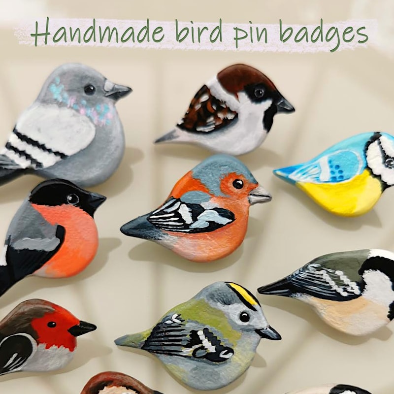 Painted bird pins - Etsy Polska