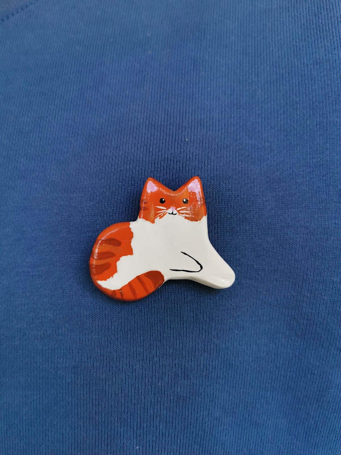 Handmade Cat Pin Badge | Clay Cat Brooch Accessory | Hand-painted Cat ...