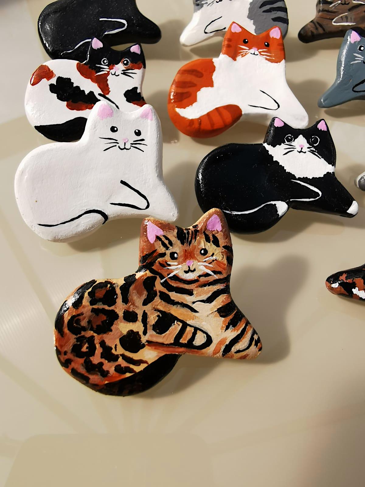 Handmade Cat Pin Badge | Clay Cat Brooch Accessory | Hand-painted Cat ...