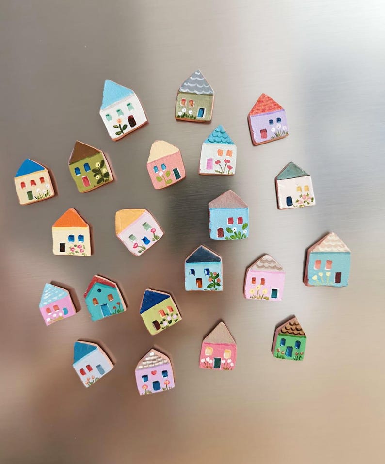 Handmade Clay House Mini Magnets | Clay Hand Painted Fridge Magnet ...