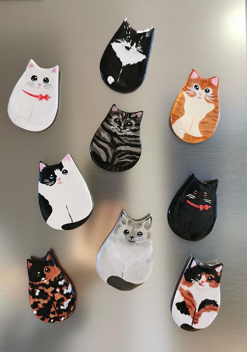 MADE TO ORDER Cat Fridge Magnet | Hand-painted Handmade Cat Magnet ...