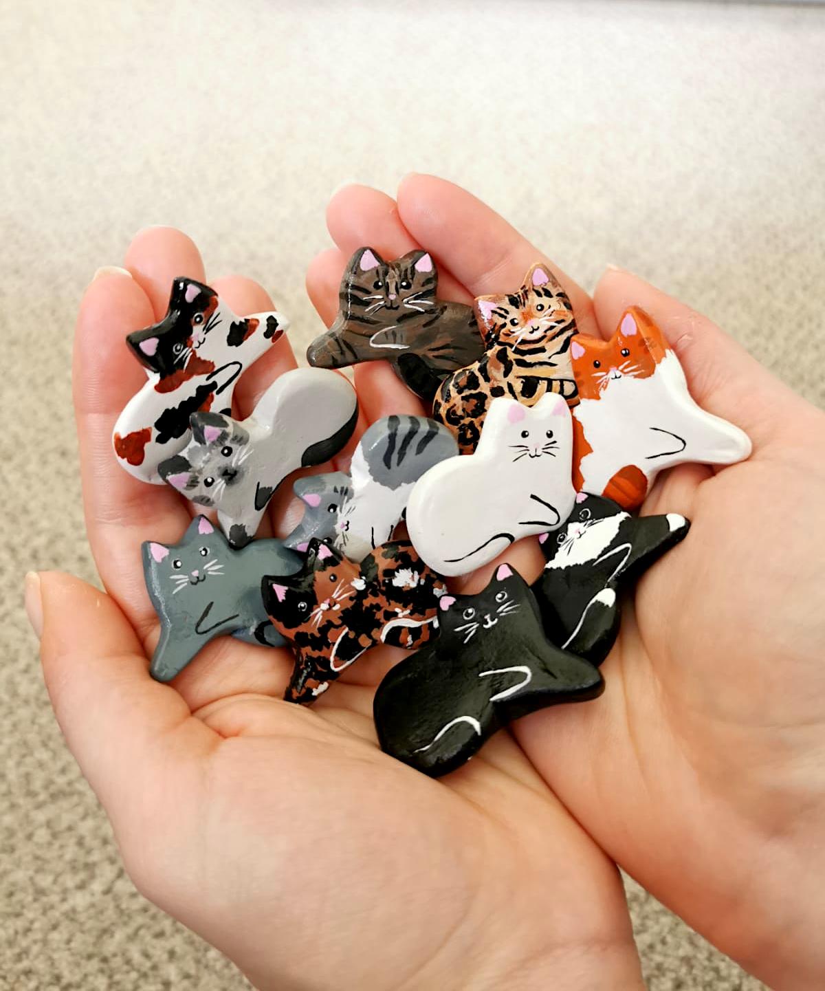 Handmade Cat Pin Badge | Clay Cat Brooch Accessory | Hand-painted Cat ...
