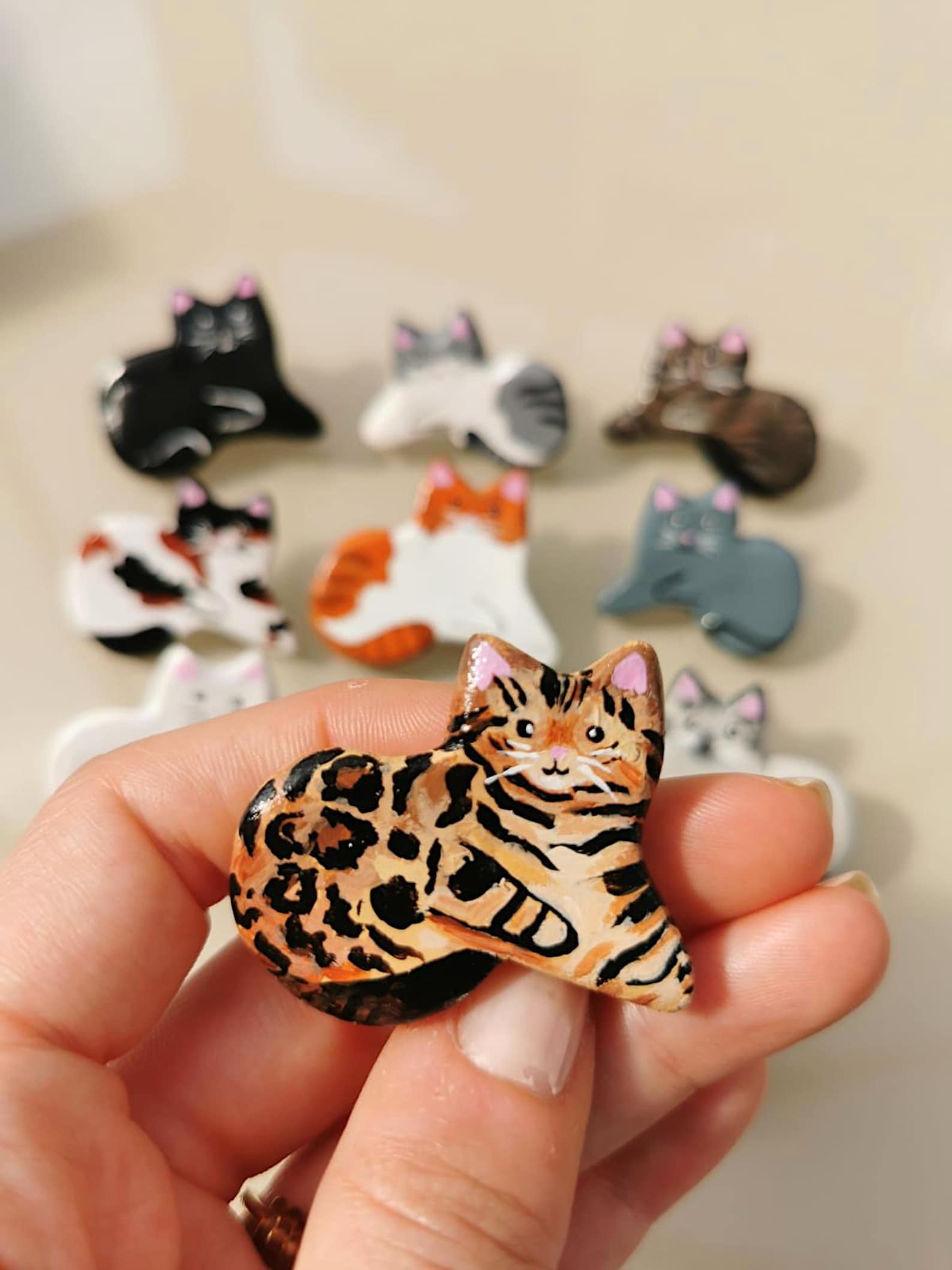 Handmade Cat Pin Badge | Clay Cat Brooch Accessory | Hand-painted Cat ...