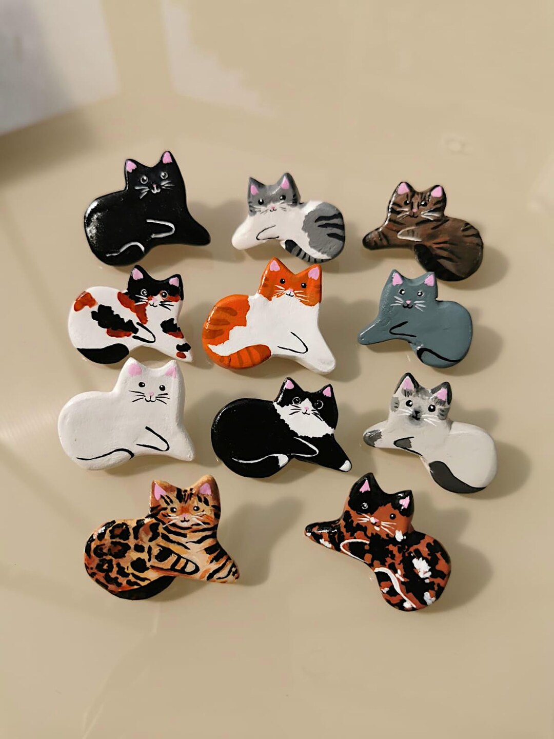 Handmade Cat Pin Badge | Clay Cat Brooch Accessory | Hand-painted Cat ...