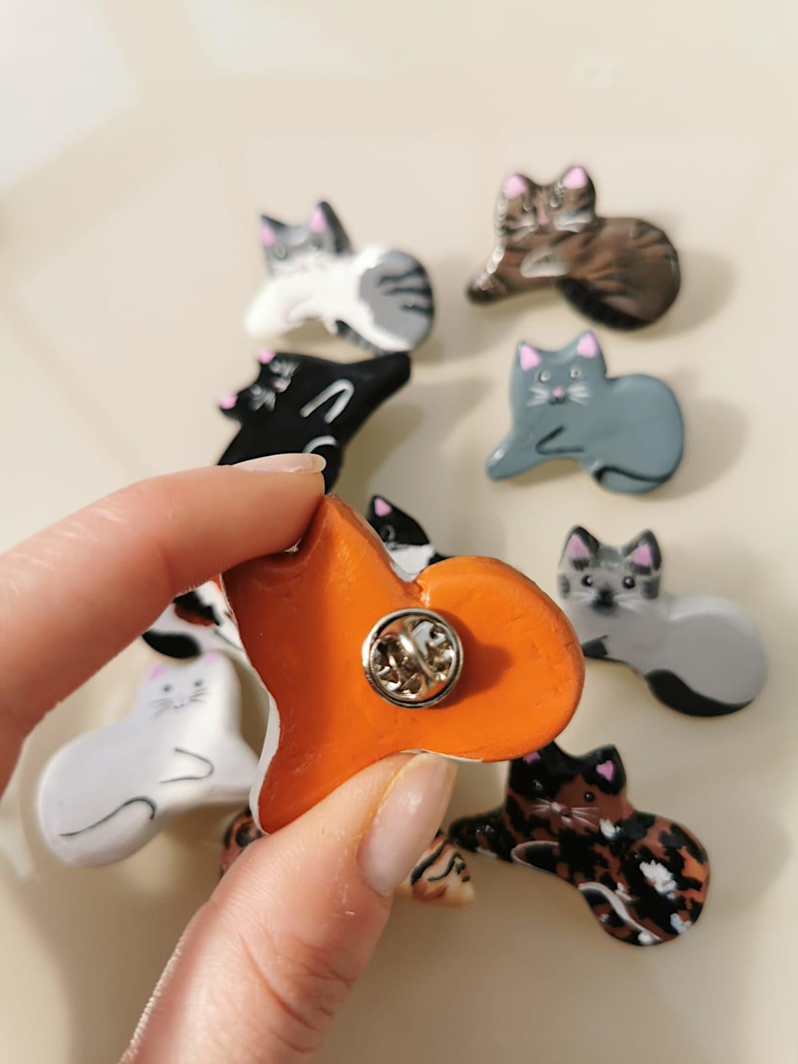 Handmade Cat Pin Badge | Clay Cat Brooch Accessory | Hand-painted Cat ...