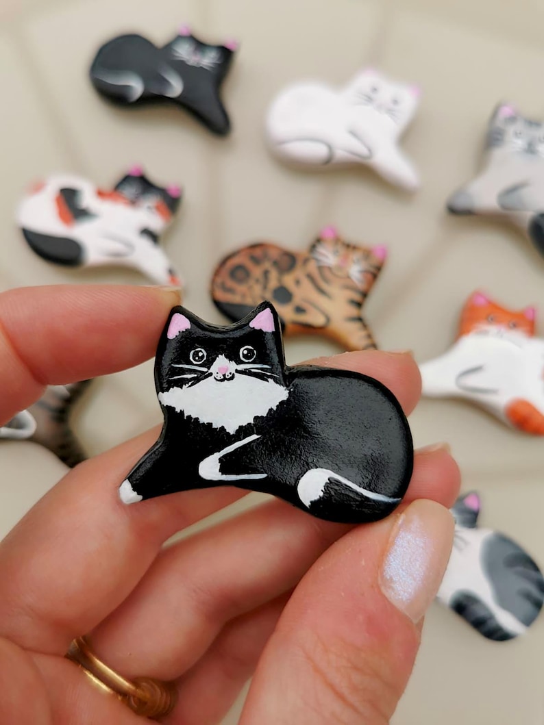 Handmade Clay Cat Magnet | Fridge Clay Magnet | Fridge Decor Hand ...