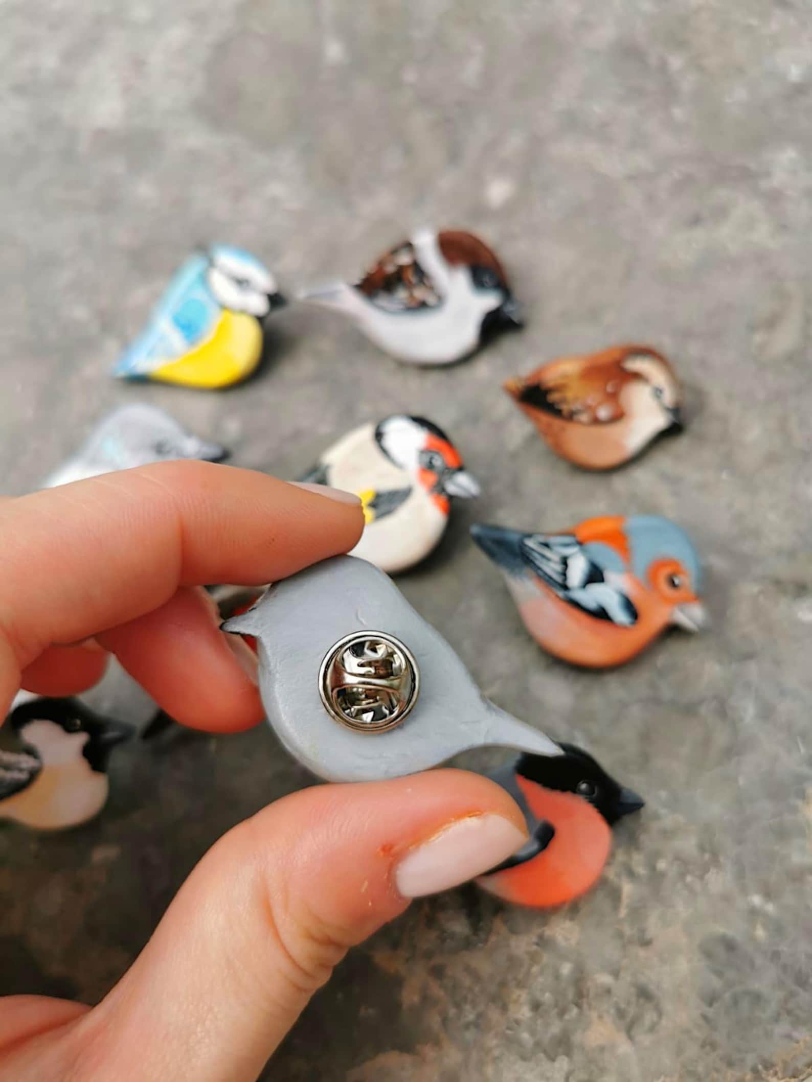Handmade Bird Pin Badge | Clay Bird Brooch Accessory | Hand-painted ...