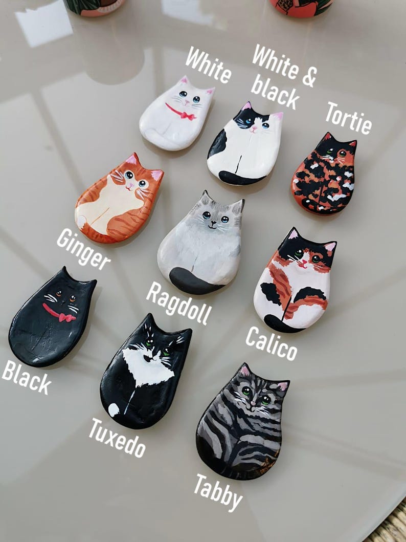 Handmade Clay Cat Magnet | Fridge Decor | Hand Painted Kitten | Pet ...