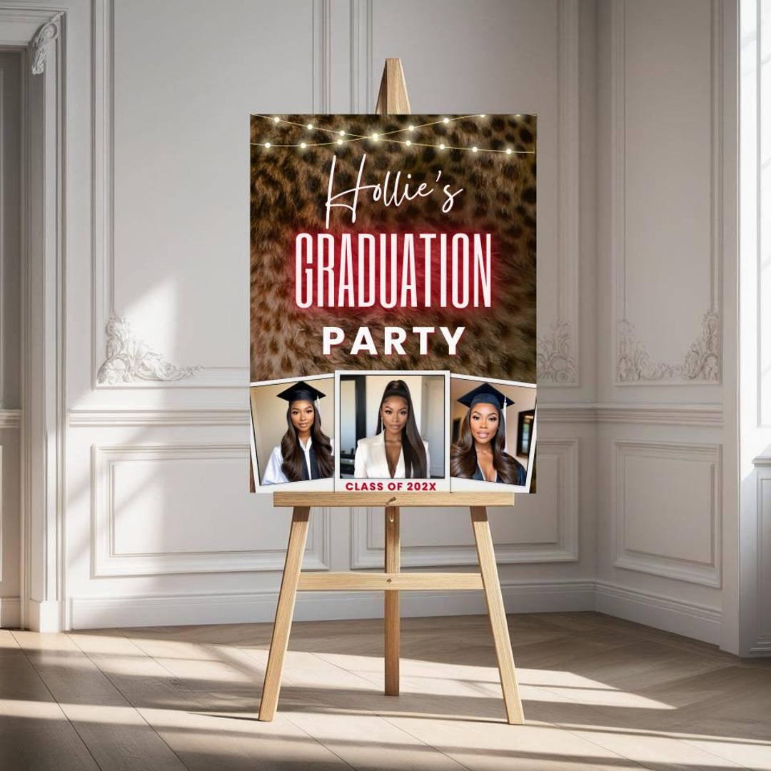 Cheetah Graduation Welcome Sign With Photos- Editable Leopard Grad ...