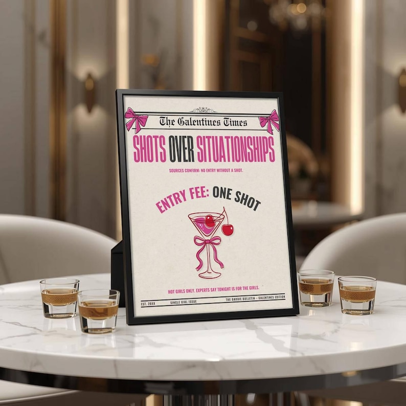 Newspaper Galentines Entry Fee One Shot Sign- Printable Valentines Pink ...