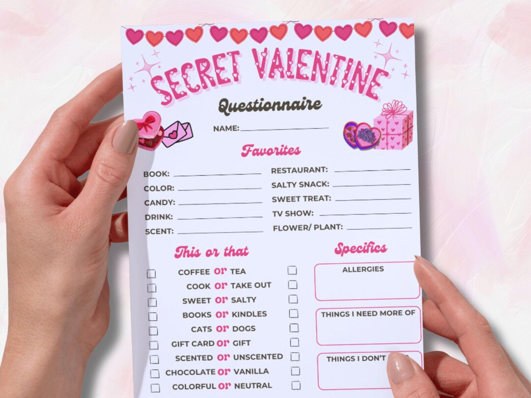 Secret Valentine Exchange Questionnaire Template Printable Galentine's ...