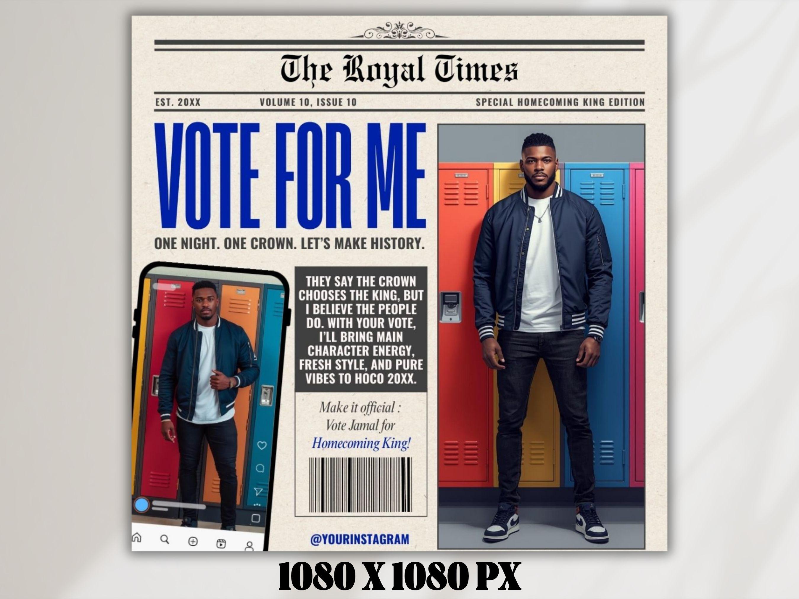 Newspaper Homecoming King Flyer, Magazine Vote for Me Hoco Prom ...