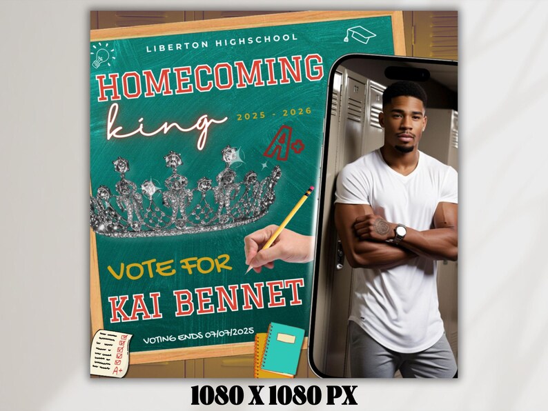 Homecoming King Flyer Canva Template- Vote Hoco Prom Election Campaign ...