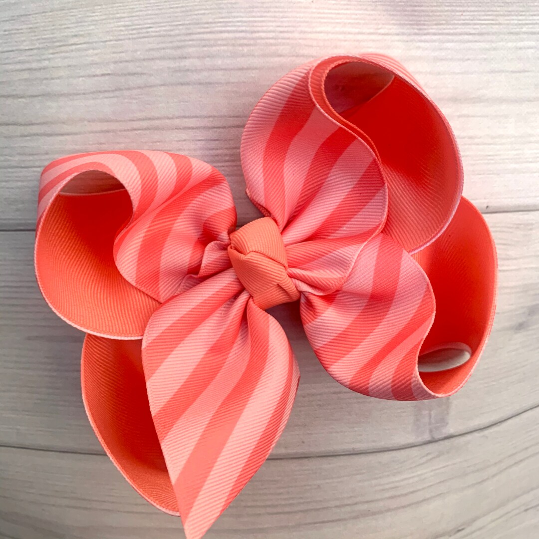 Coral Rose Stripe Pink Bow M2m Matilda Jane ~ Extra Large Hair Bow ...