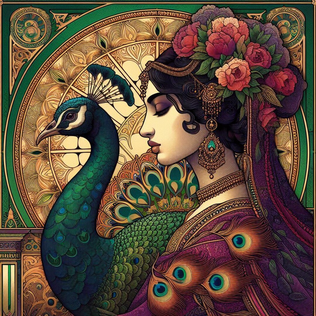 Maharani and Peacock (series 2a) | Two AI Digital Prints| Art Deco ...