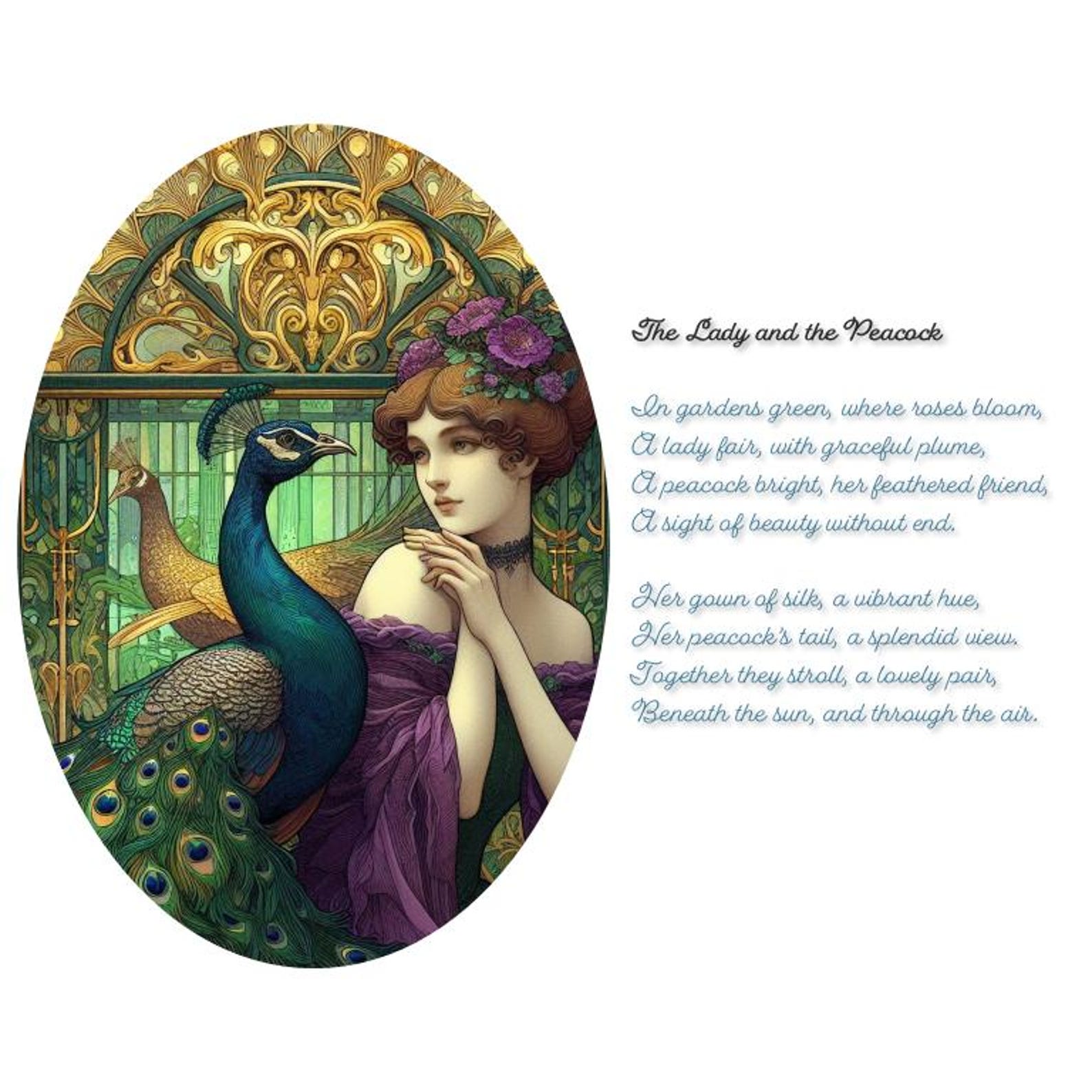 The Lady and Peacock by Art Deco Window (series 1b) | Two AI Digital ...