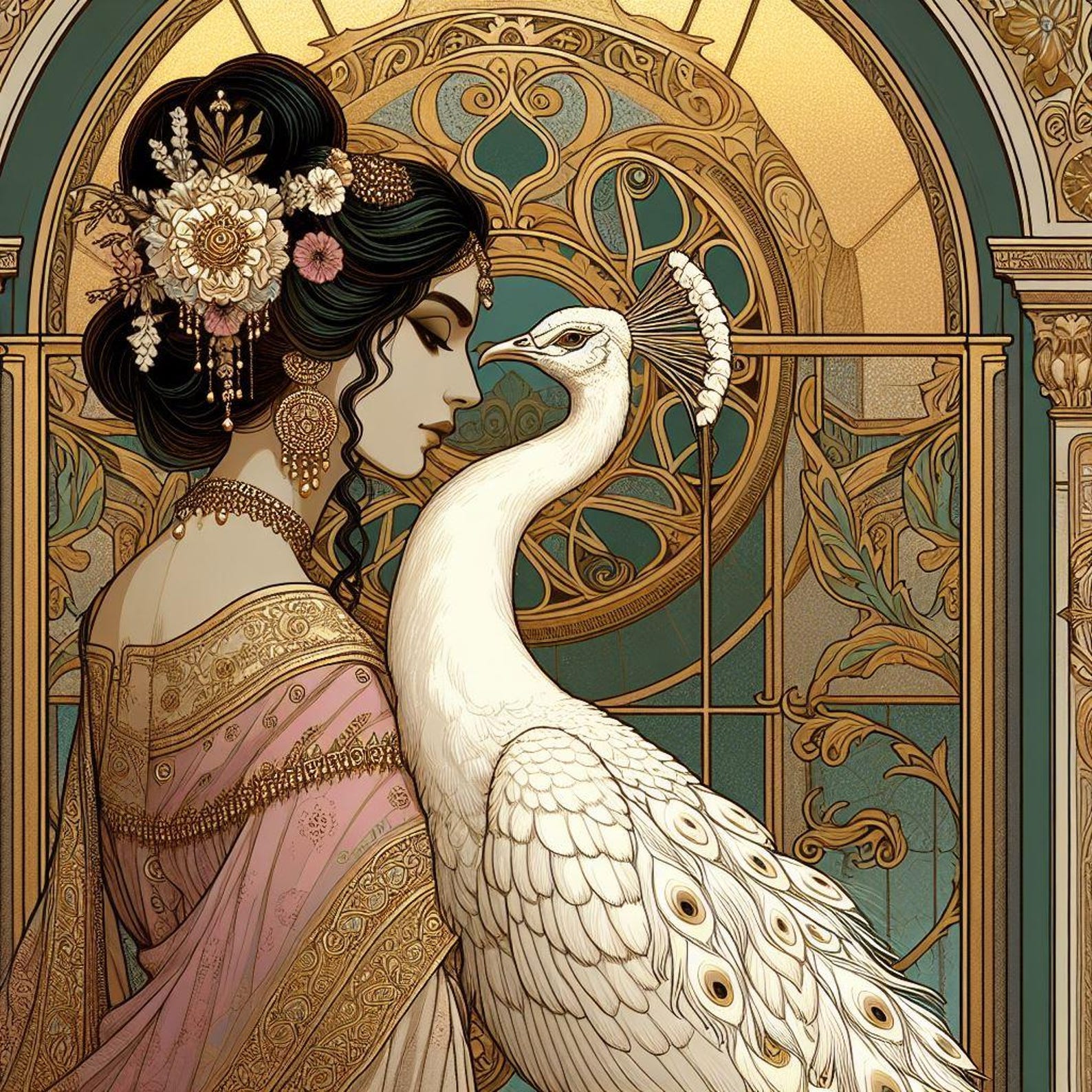 The Queen's White Peacock (series 3a) | AI Digital Prints | Art Deco ...