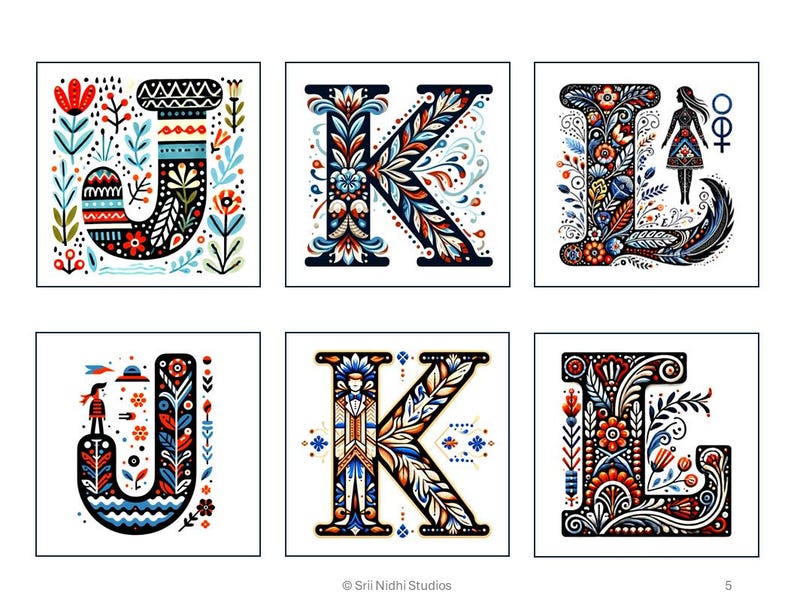 Printable Whimsical AI Folk Art Alphabets - Numbers - A-Z & 0-9 ...