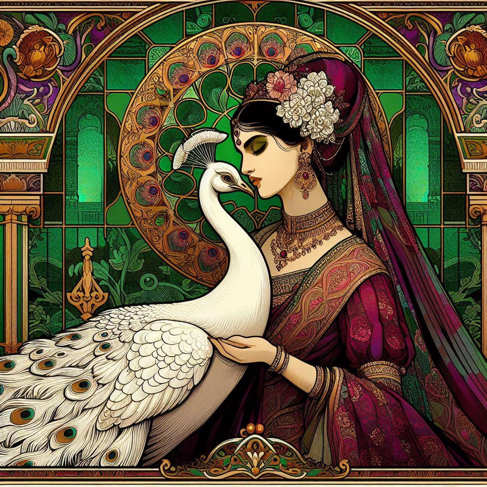 The Queen's White Peacock (series 3a) | AI Digital Prints | Art Deco ...