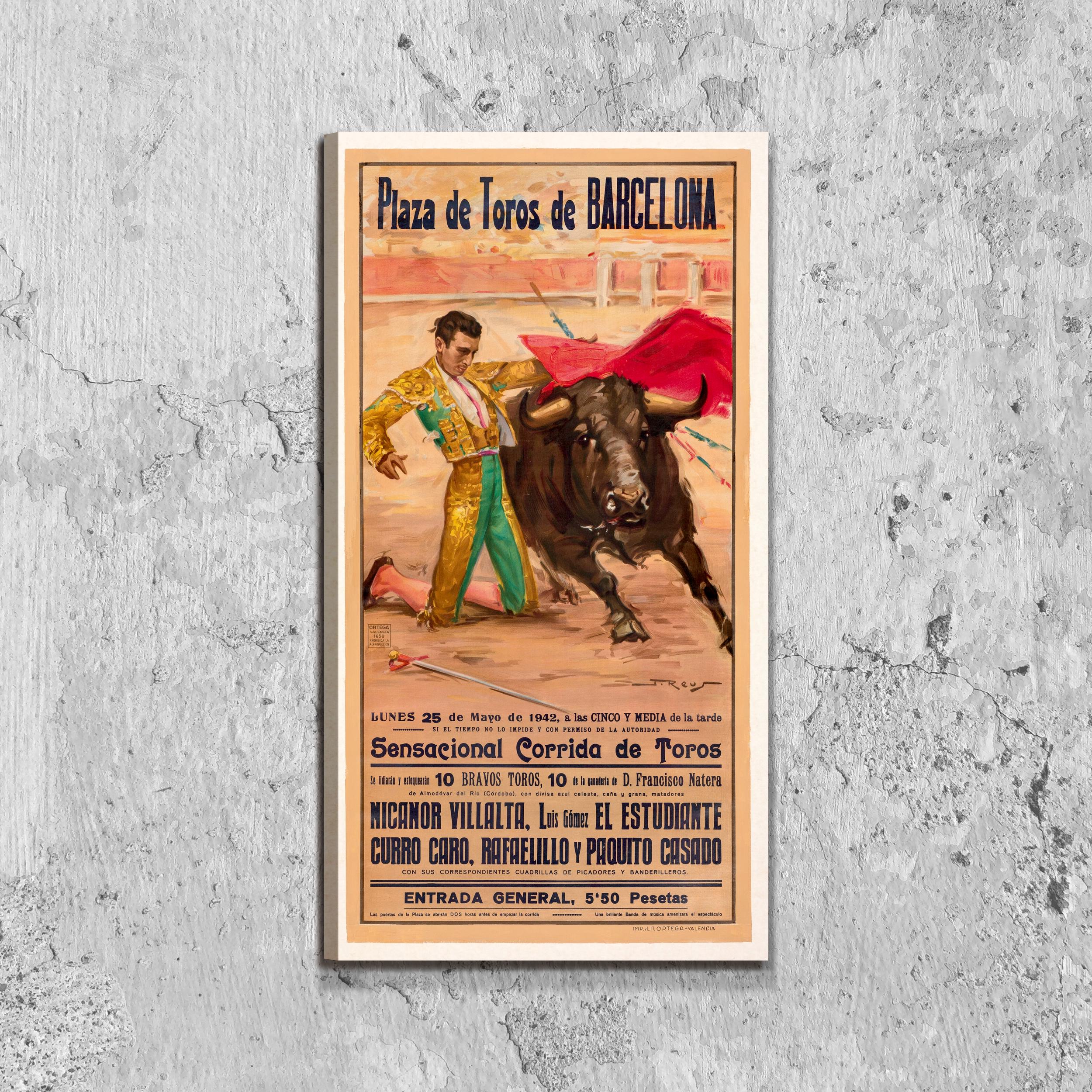 Plaza De Toros De Barcelona Bull Poster Print Framed Canvas ...
