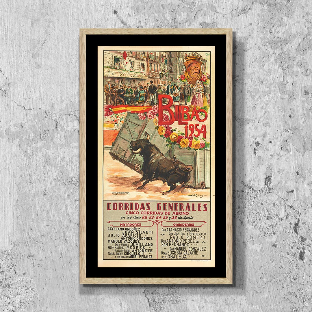 Bilbao 1954 Spanish Bullfighting Vintage Poster, Framed Canvas Print - Etsy