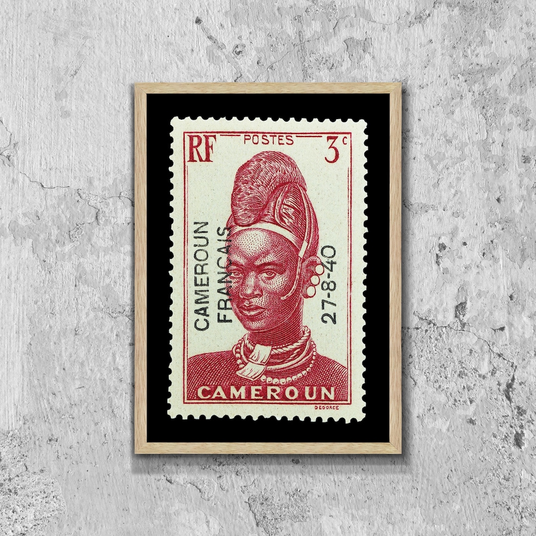 Cameroon Francais Stamp Art Postage Framed Canvas Print, Vintage ...
