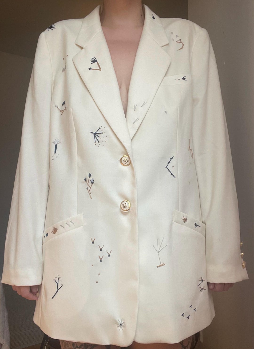Hand Embroidered White/cream Blazer - Etsy