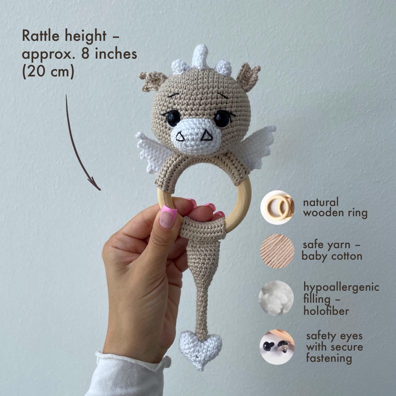Handmade Baby Dragon Toy Set – Soft Plush & Rattle Gift for Newborns - Etsy
